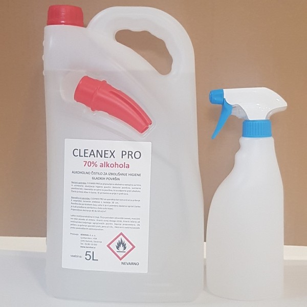 Cleanex Pro 5L, alkoholno razkužilo 70% + pršilka